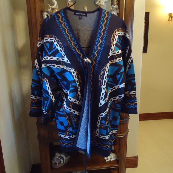 Jealous Tomato | Sweaters | New Black Blue Open Chain Print Jacket Ml ...